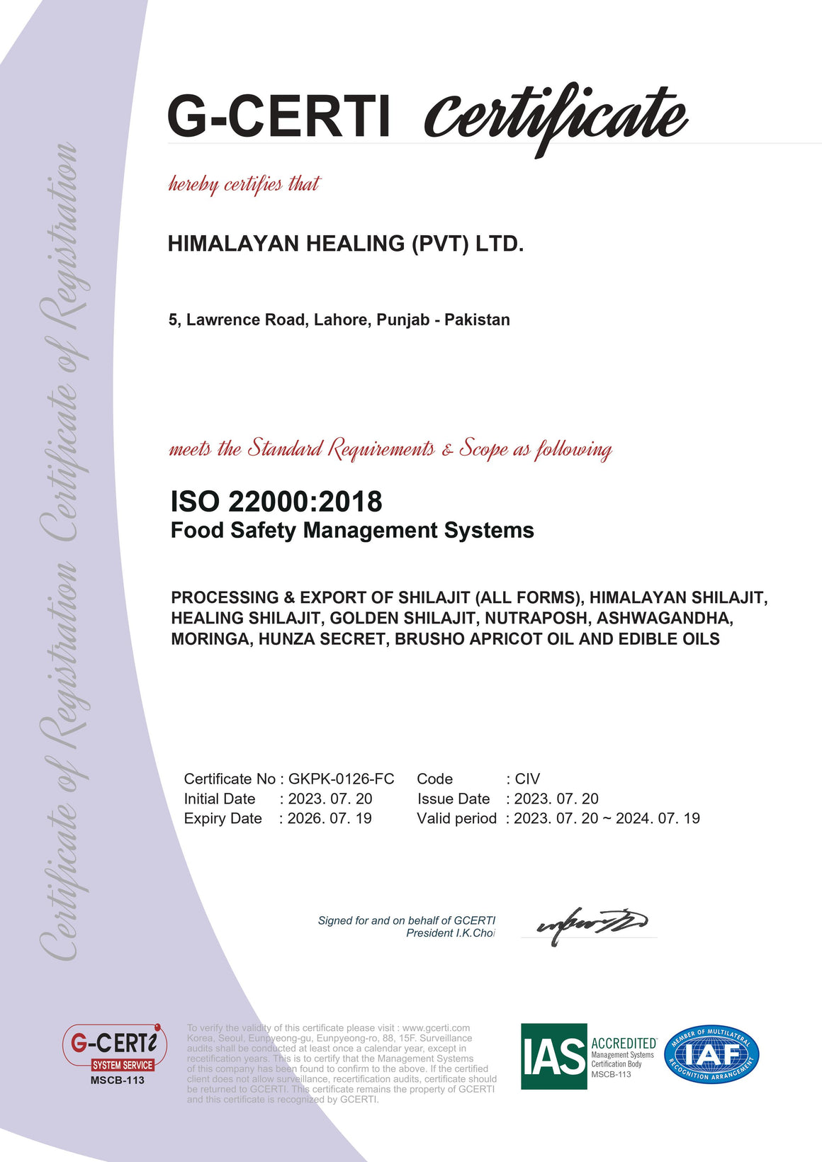 Certifications – Himalayan Healing Shilajit